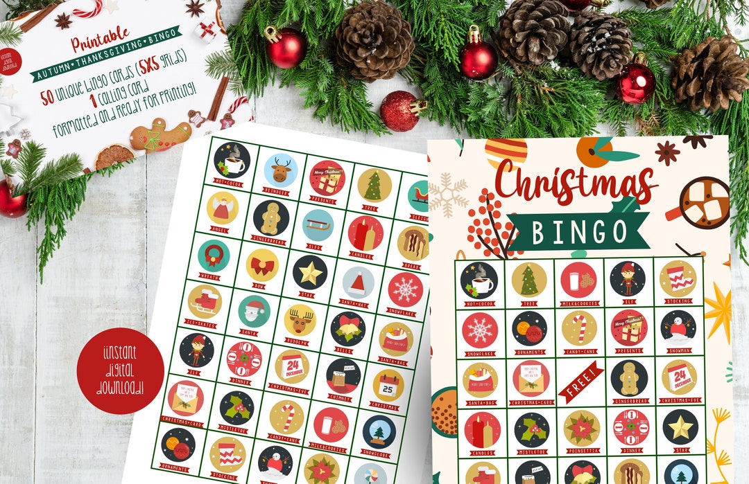 50 Christmas Bingo Winter Cards, Printable Christmas Bingo, Christmas ...