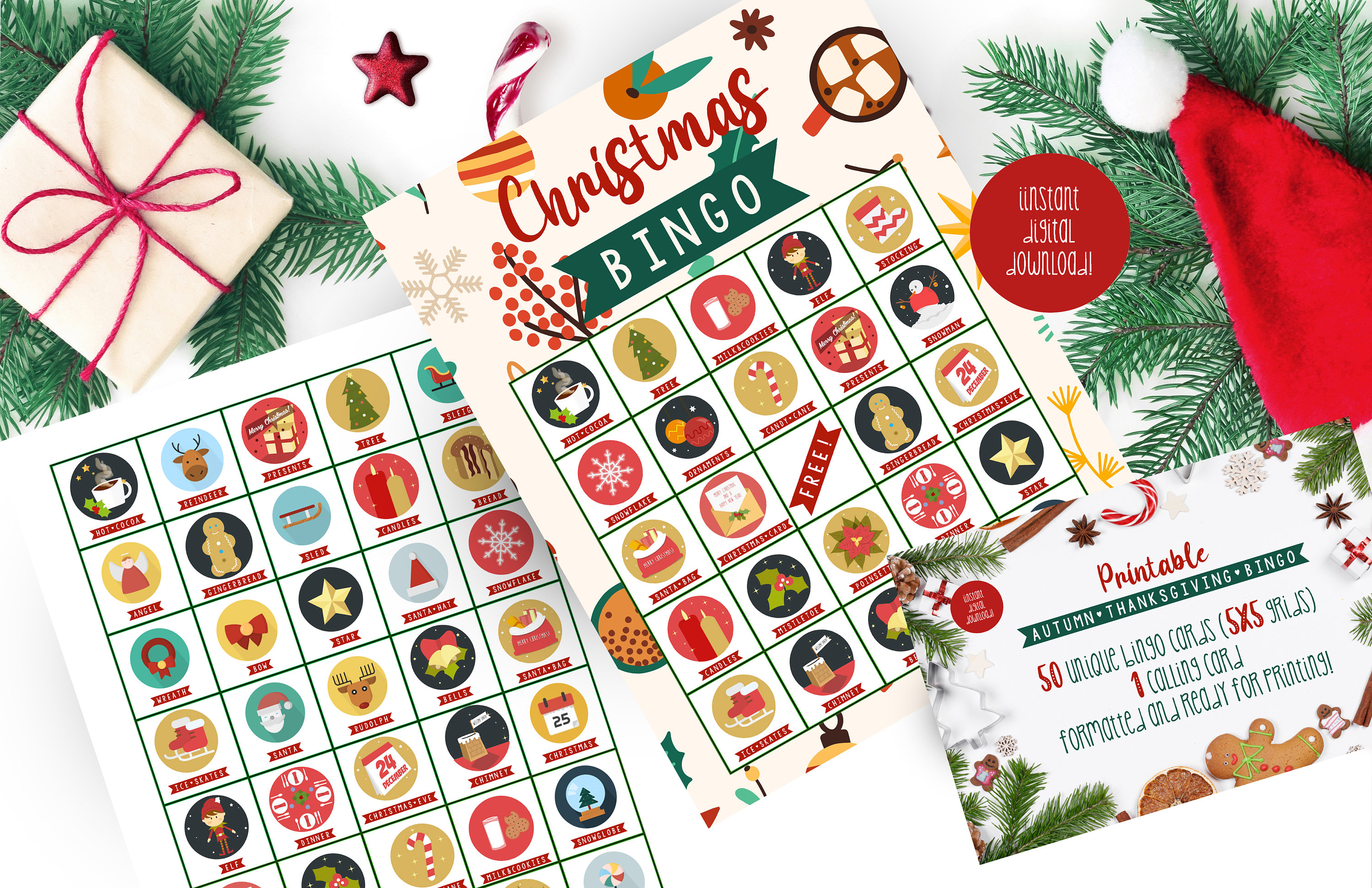 50 Christmas Bingo Winter Cards, Printable Christmas Bingo, Christmas ...