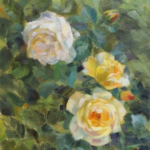 Rose Buttons. Impressionist Original Floral Art, Oil Painting on Canvas ...