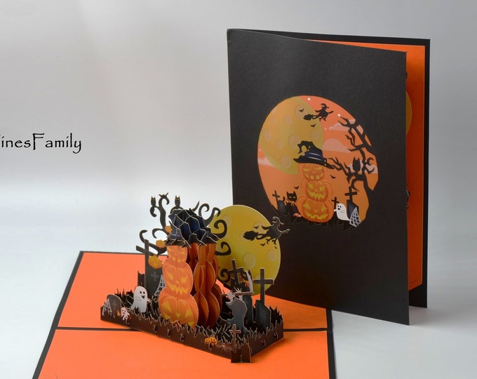Handmade Trick or Trick Pop up Card, Ghost, Pumpkin, Black Cat ...