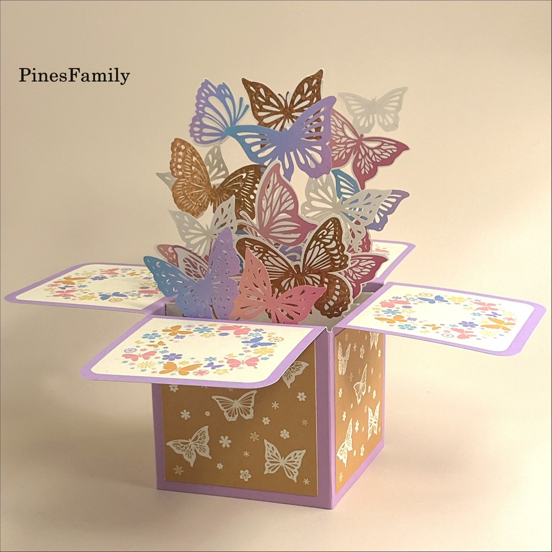 A06-pop up Golden Butterfly Box Greeting Card for Flower Lovers ...