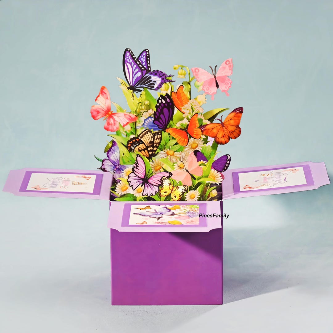 T28-3D Pop up Butterfly Birthday Box Greeting Card - Etsy