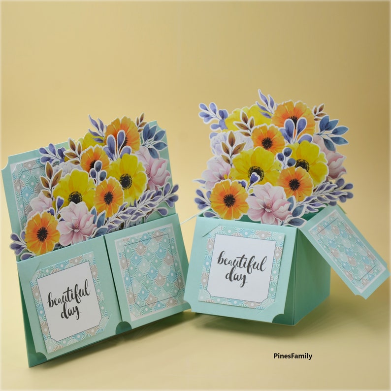 G02-3D Pop up Flower Box Greeting Card - Floral Surprise Card - Etsy