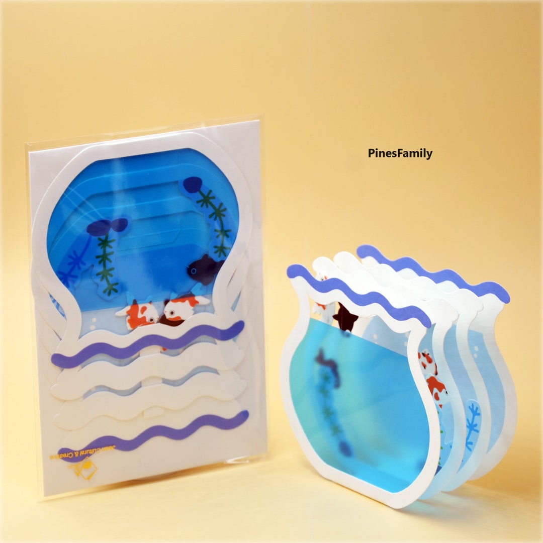 C03-3D Fish Tank Greeting Card With Playful Swirling Fish - Handcrafted ...