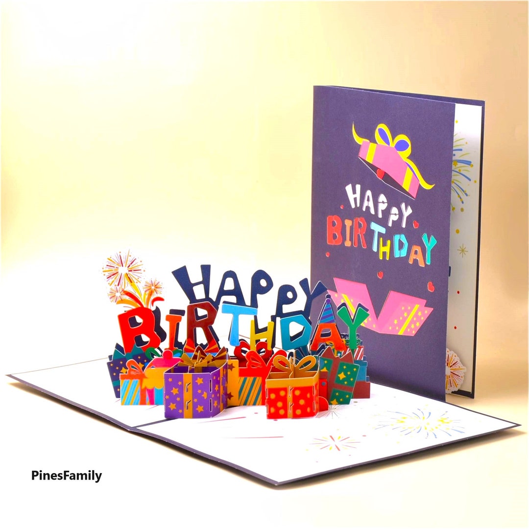 3D Pop up Birthday Card – Colorful Gift Box Card, Unique Handmade Happy ...