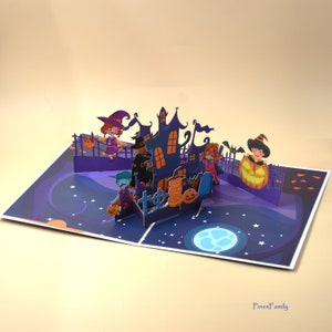D04-spooky Halloween 3D Pop-up Card Pumpkin, Bat, Moon, Castle, Witch ...