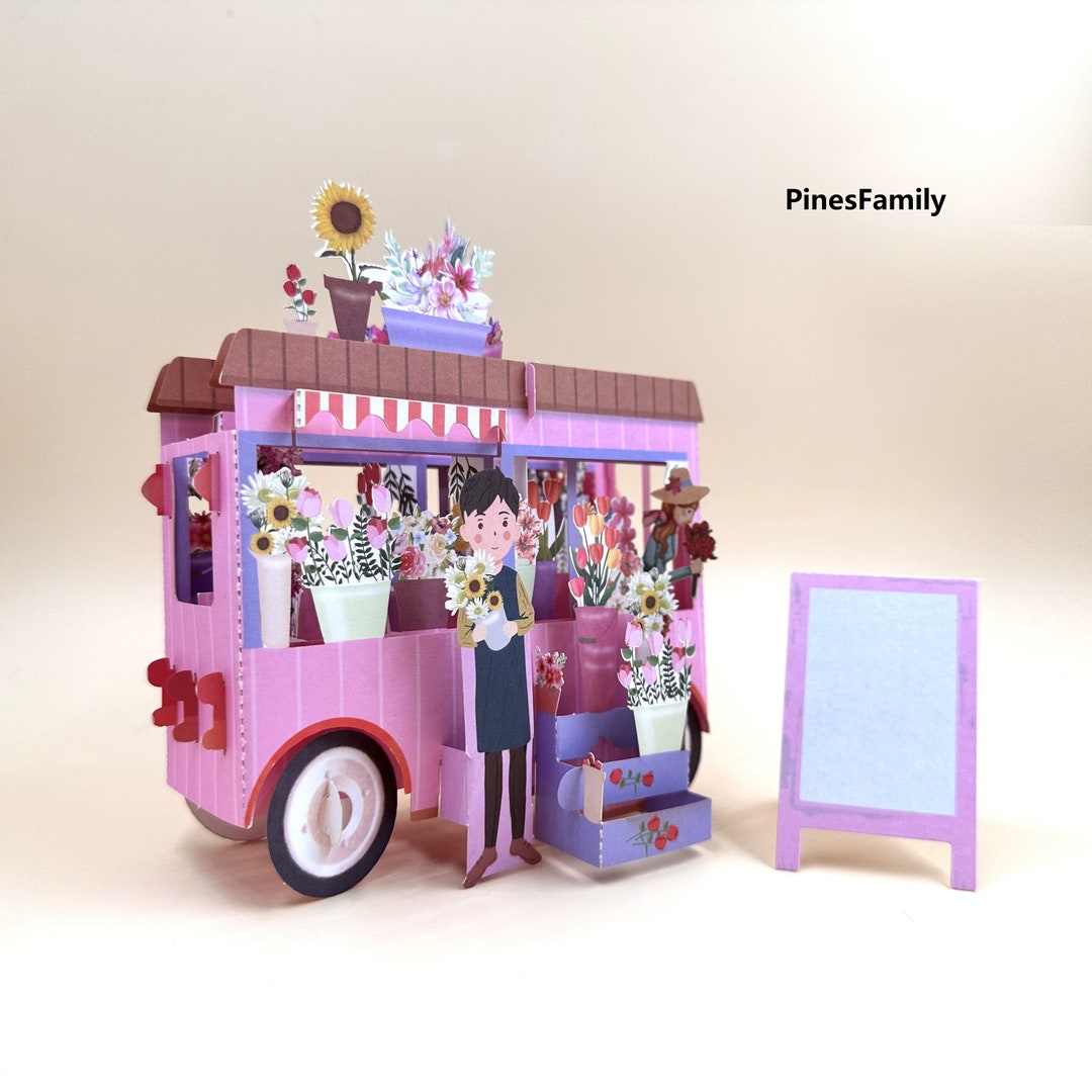 3D Pop up Flower Cart Card: Colorful Paper Craft for All Occasions - Etsy