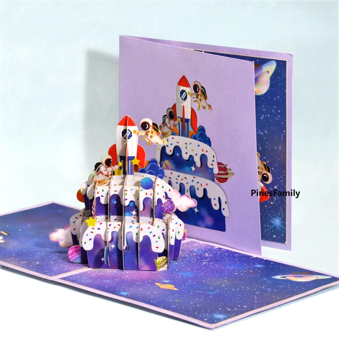 S10-galactic Adventure 3D Pop-up Card - Rocket, Spaceship, Astronaut ...
