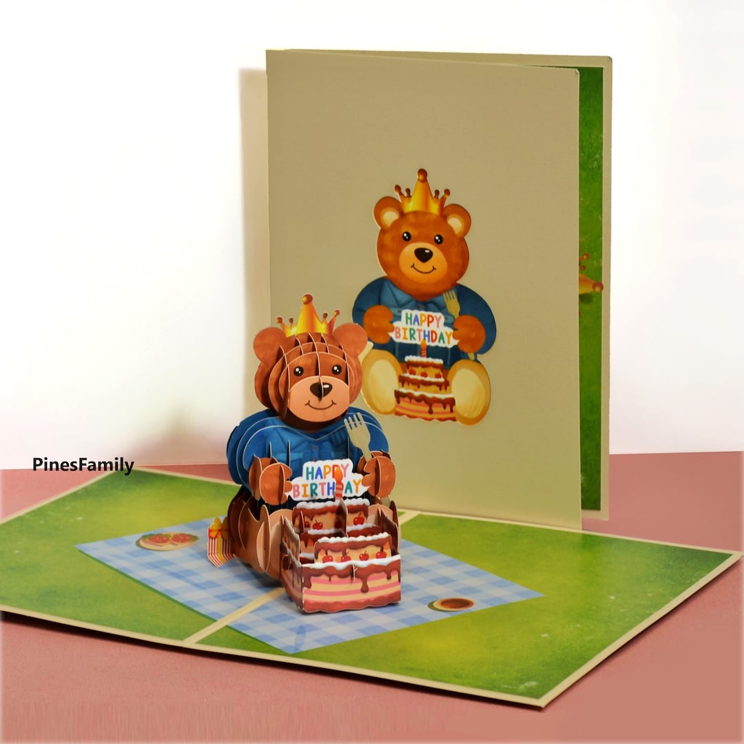 3D Brown Bear Pop-up Birthday Card: Picnic Celebration - Etsy