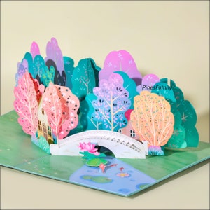 3D Pop up Forest Card: House, Bridge, Pond - All Occasions - Etsy