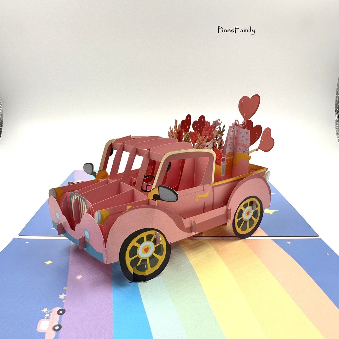 Pink Car Pop-up Card With Heart Balloons: All Occasions - Etsy
