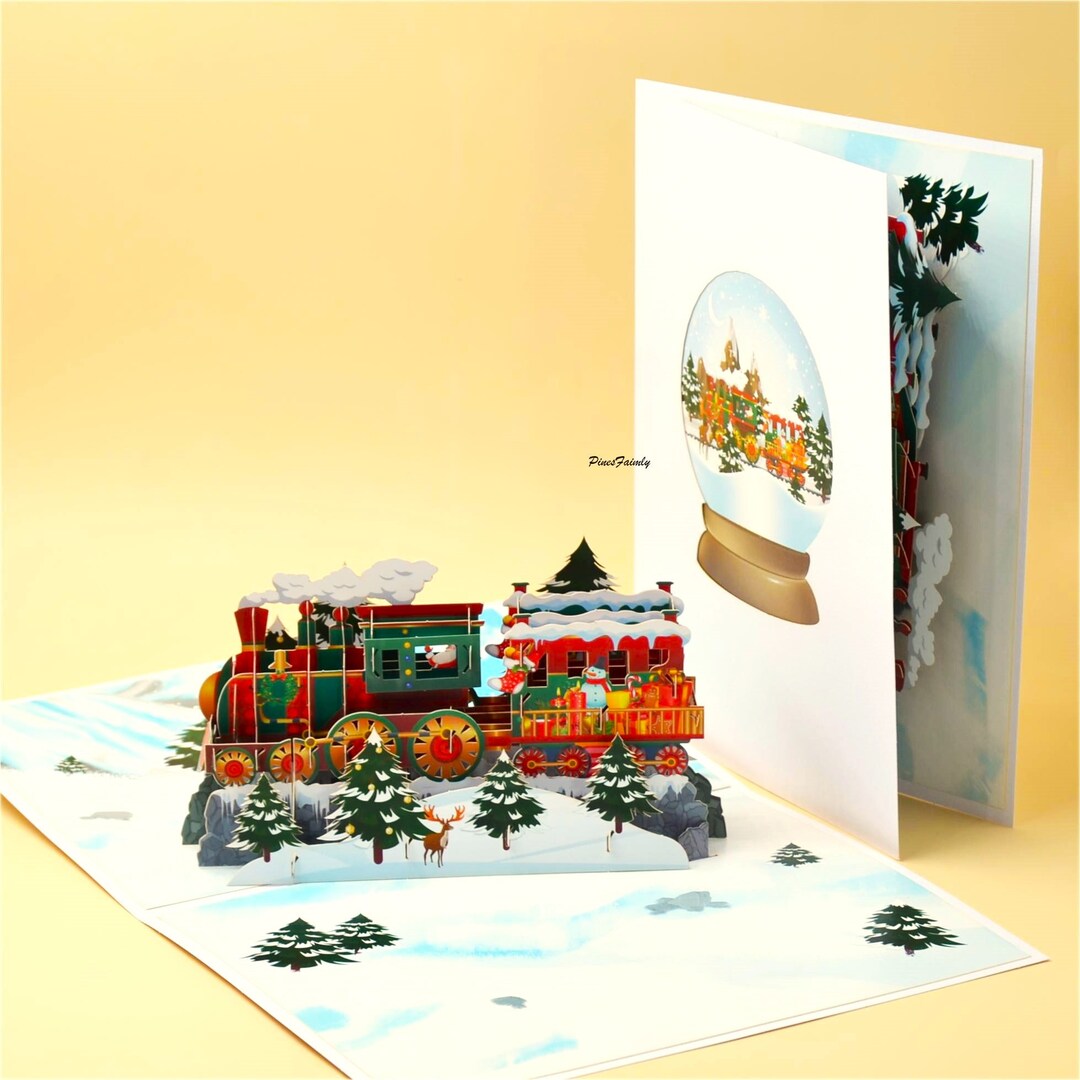 B03-3D Pop up Christmas Greeting Card (train, Christmas Tree, Santa ...