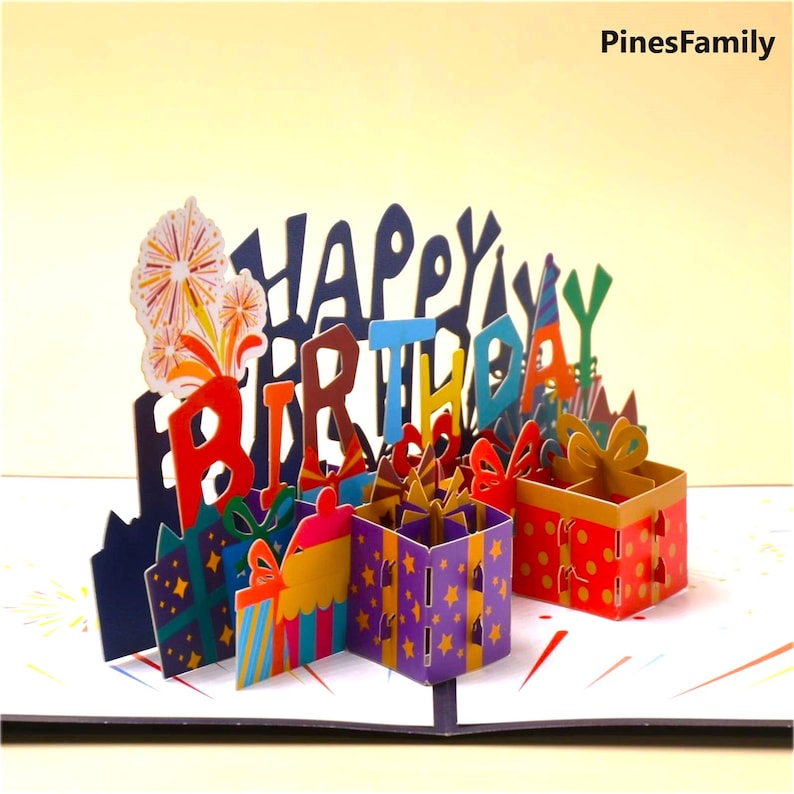 3D Pop up Birthday Card – Colorful Gift Box Card, Unique Handmade Happy ...