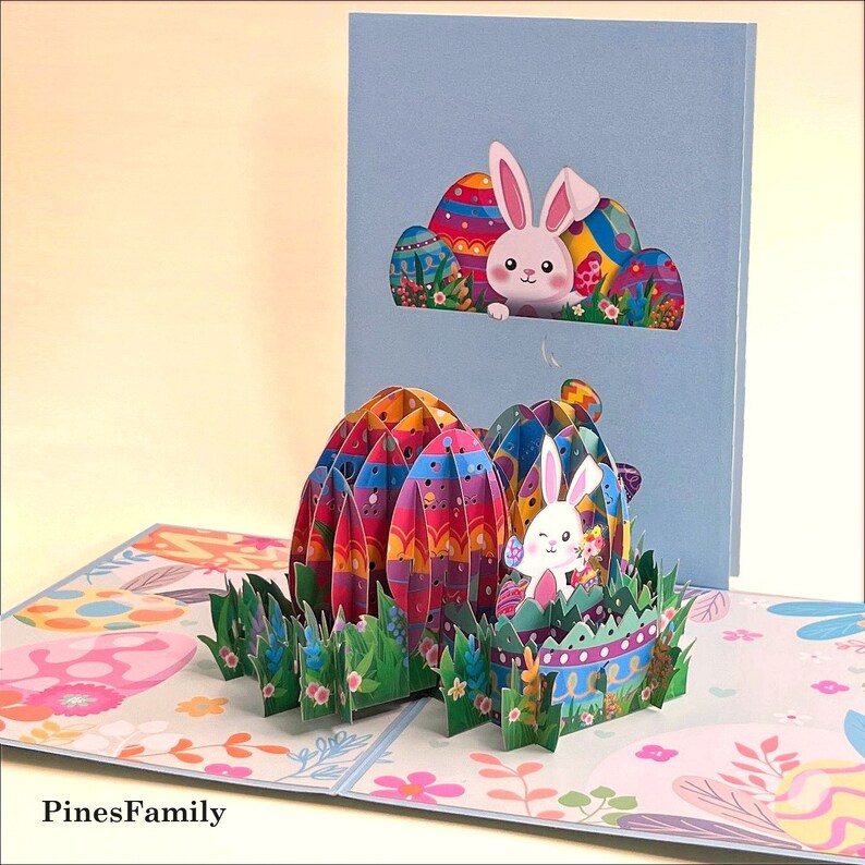3D Pop-up Easter Card: Bunny & Eggs Spring Greeting - Etsy