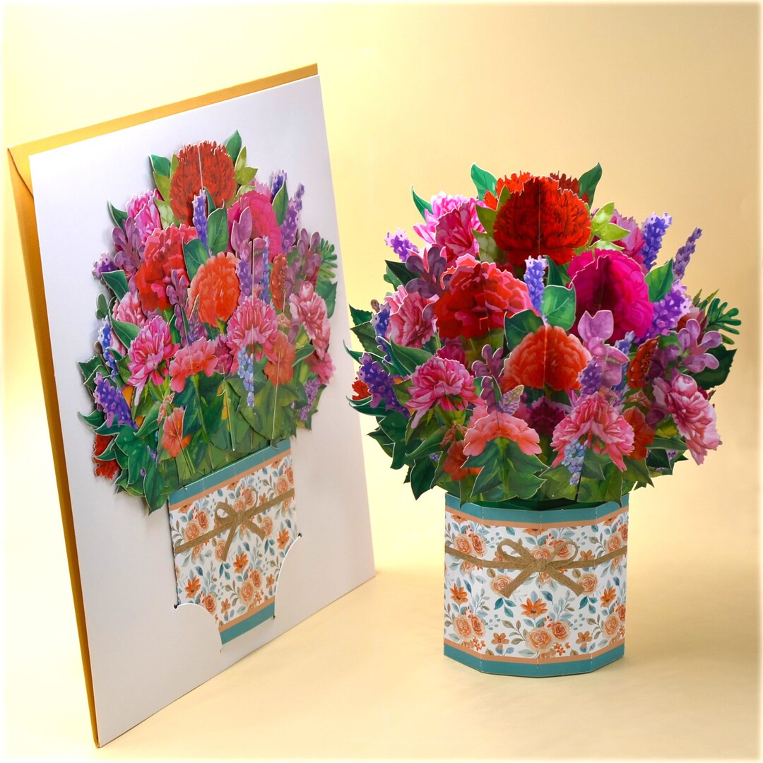 G05-pop up Flower Bouquet Paper Craft Greeting Cards | Carnation ...