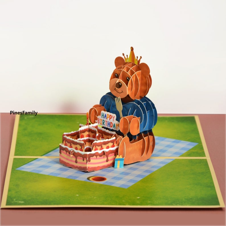 3D Brown Bear Pop-up Birthday Card: Picnic Celebration - Etsy
