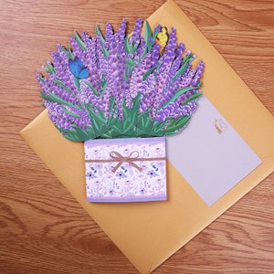 G01-pop up Flower Bouquet Paper Craft Greeting Cards | Lavender ...