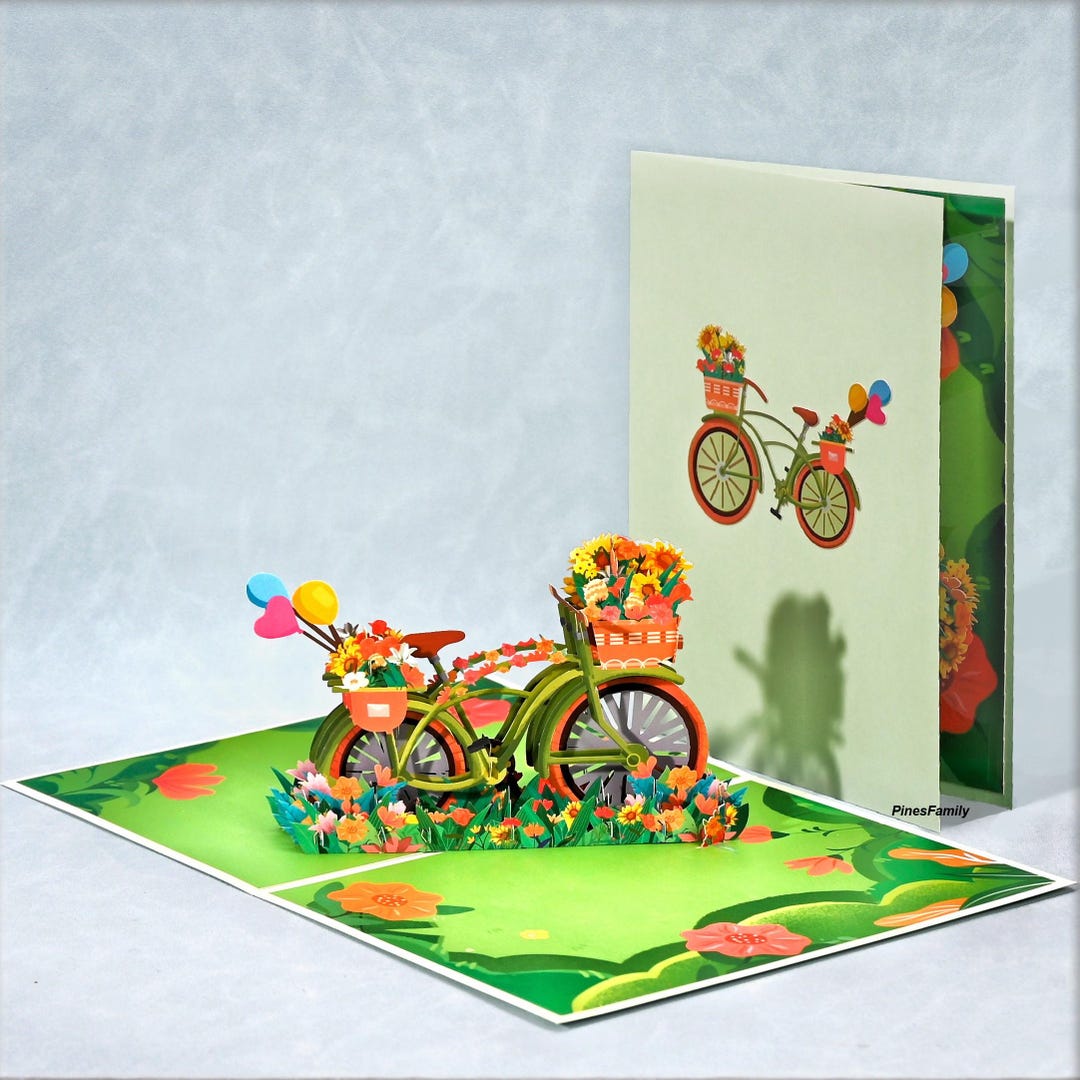 3D Pop-up Bicycle Card: Floral Design for Any Occasion - Etsy