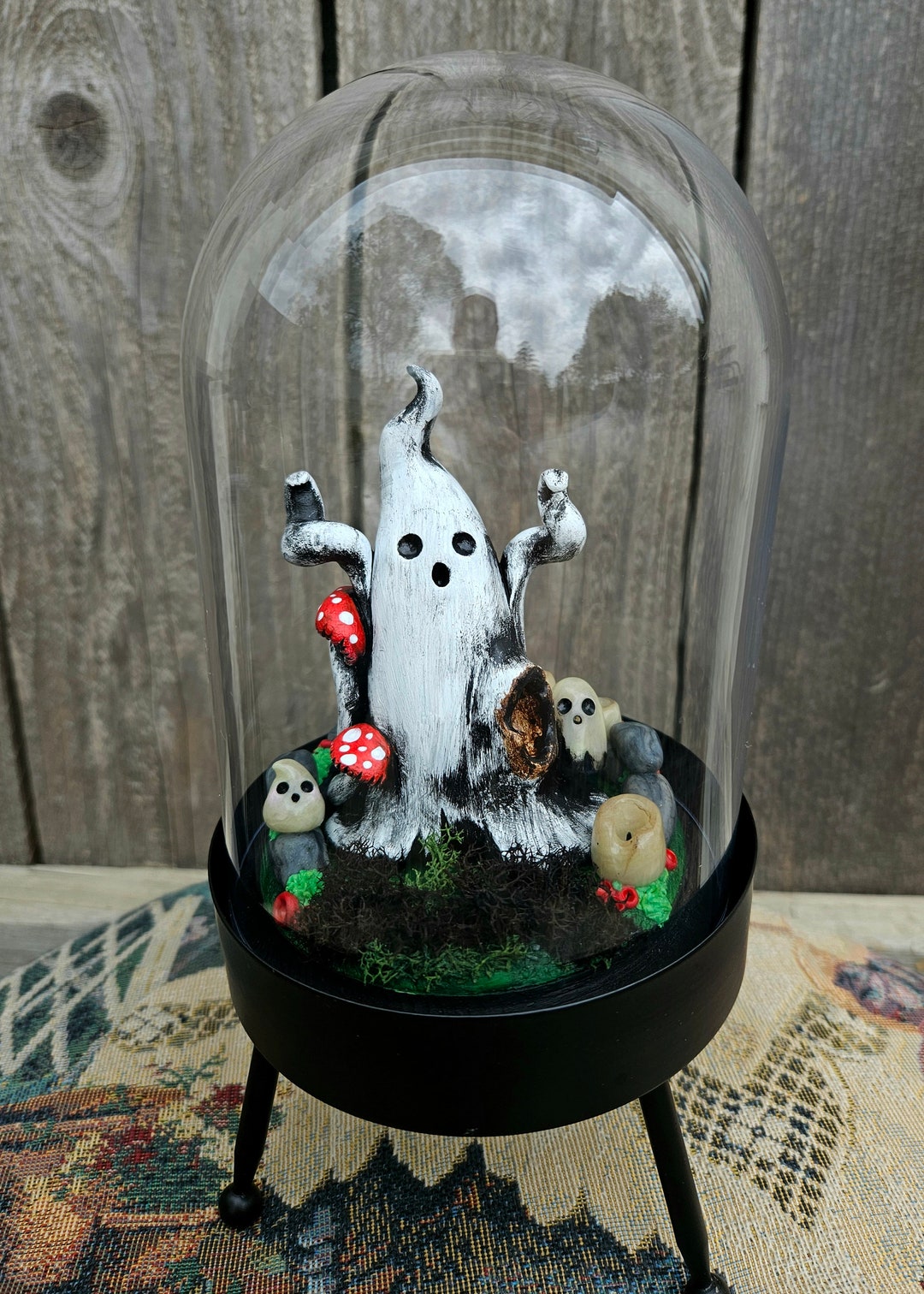 Dirty HAUNTED TREE Ghostie Under Large Glass Dome/ Cloche Handmade ...