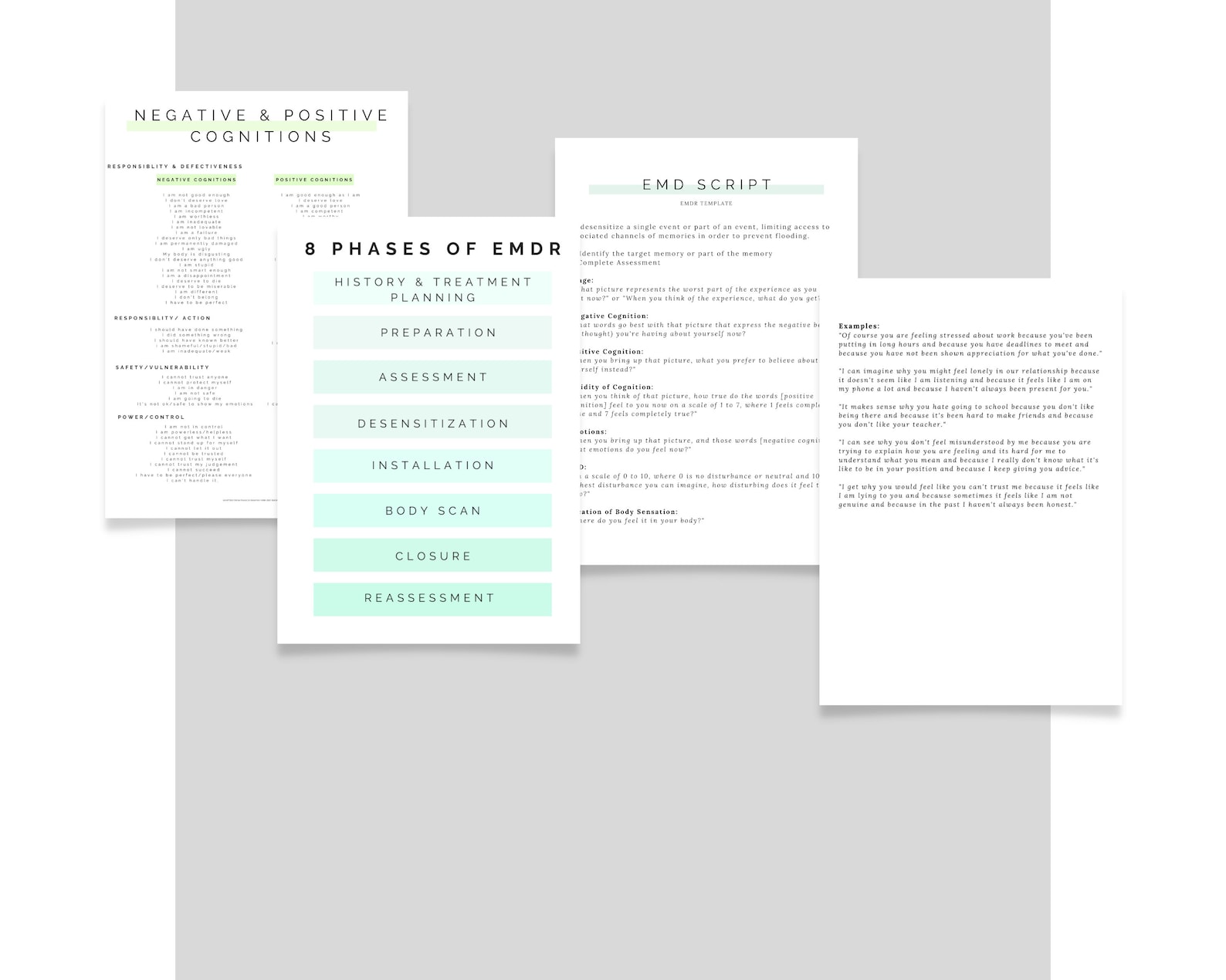 EMD Script Bundle | Phases of EMDR | Negative and Positive Cognitions ...