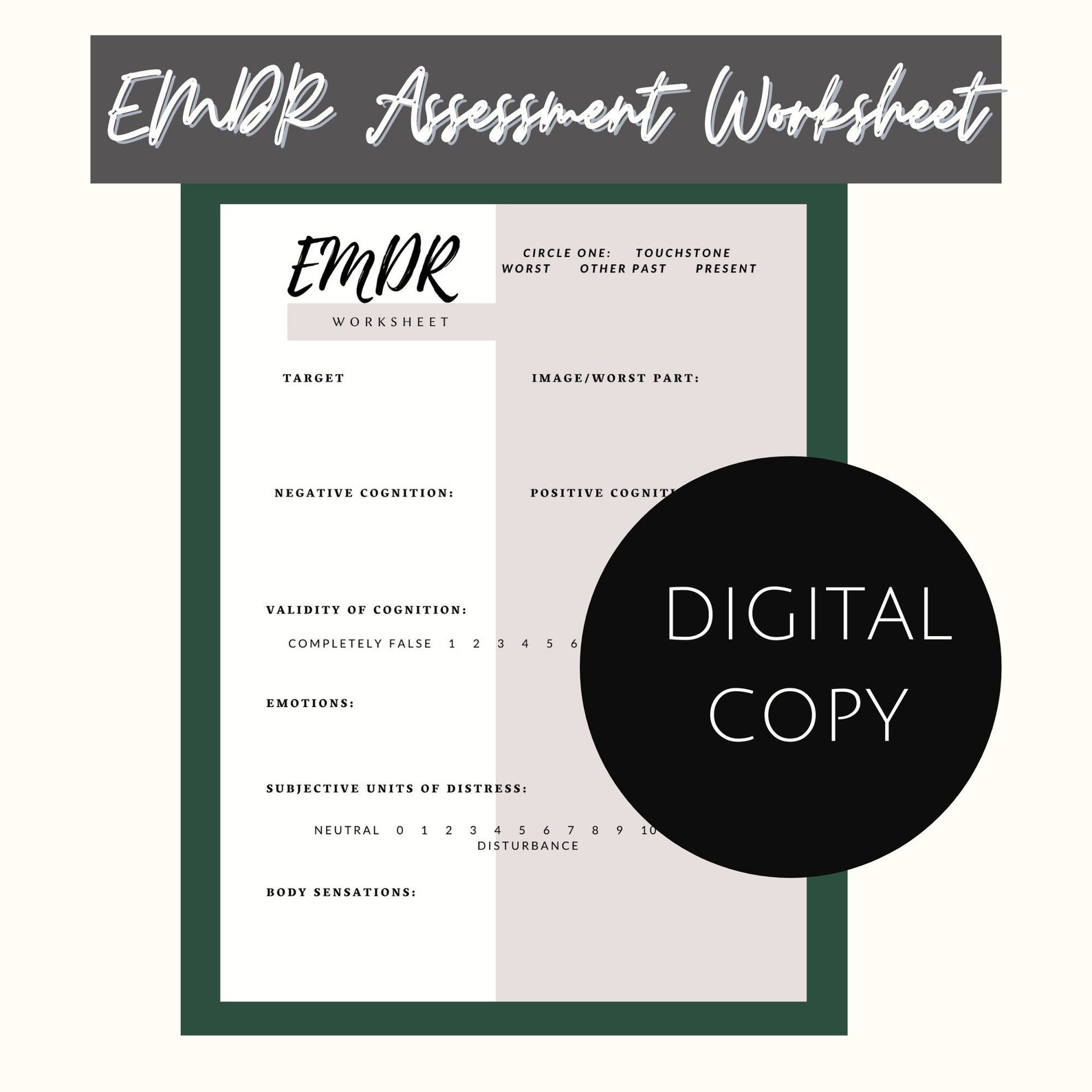 EMDR Assessment Worksheet for Therapists EMDR Therapy Digital or ...