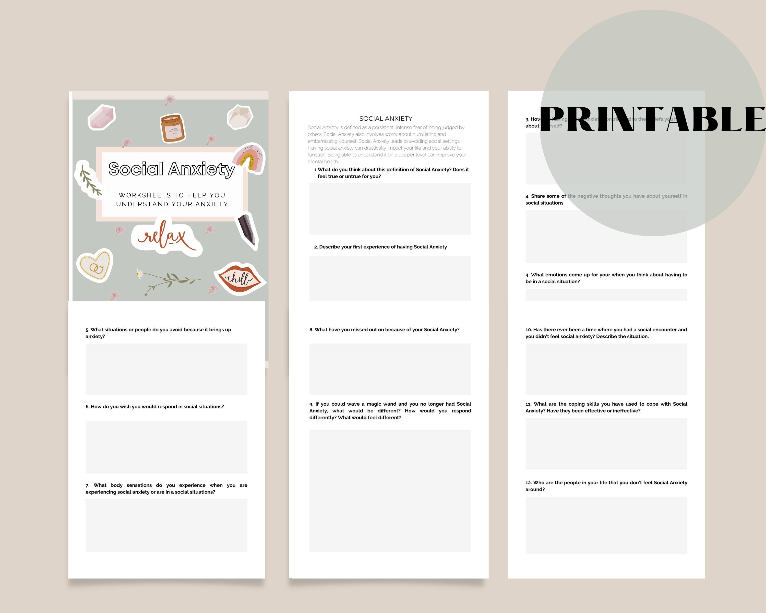 Social Anxiety Worksheets CBT Worksheets for Anxiety - Etsy