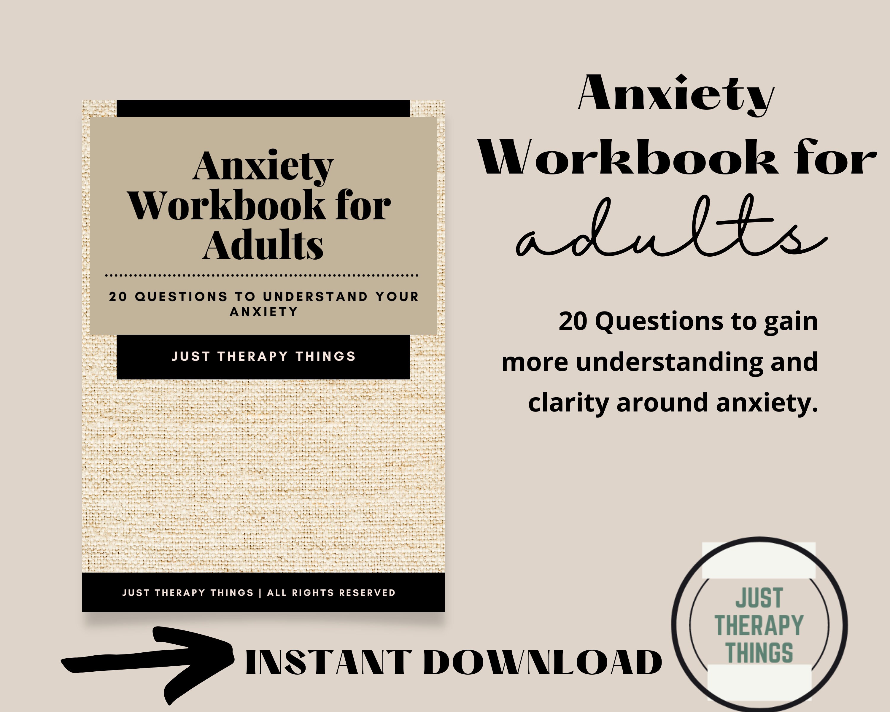 Anxiety Workbook for Adults Therapy Worksheet Self Help Worksheet ...