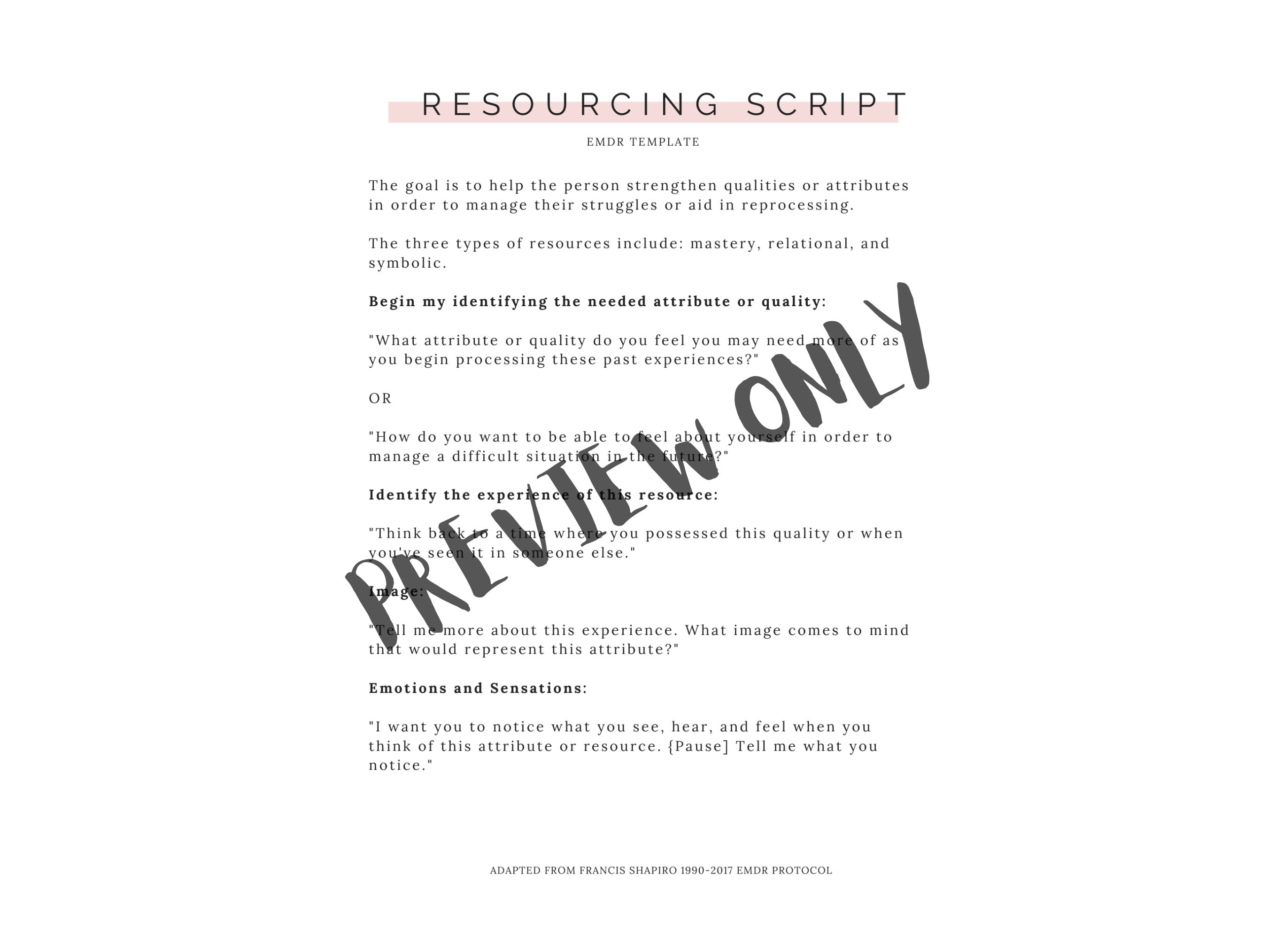 EMDR Future Template And Resourcing Script EMDR Therapy EMDR Therapists Counseling Handouts