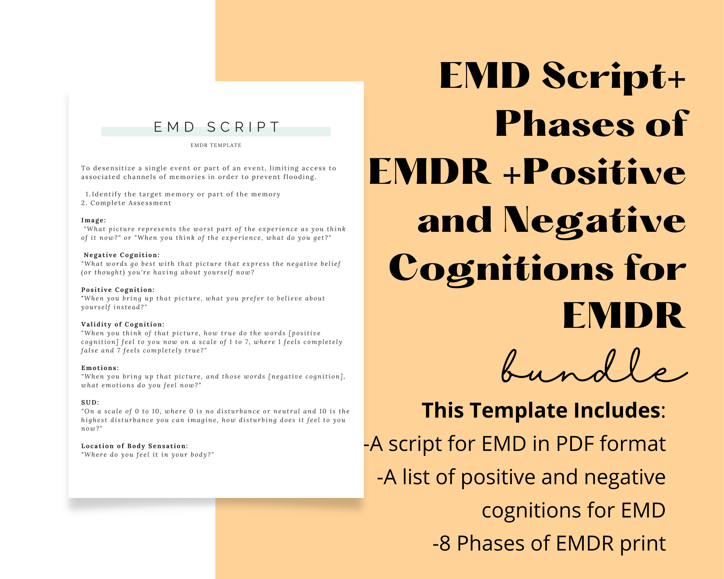 EMD Script Bundle | Phases of EMDR | Negative and Positive Cognitions ...