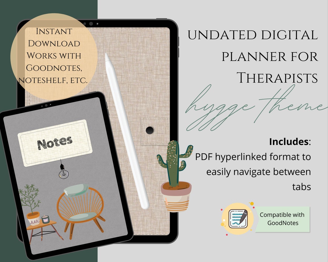 Undated Digital Planner With Hyperlinks for Therapists | Hygge Theme ...
