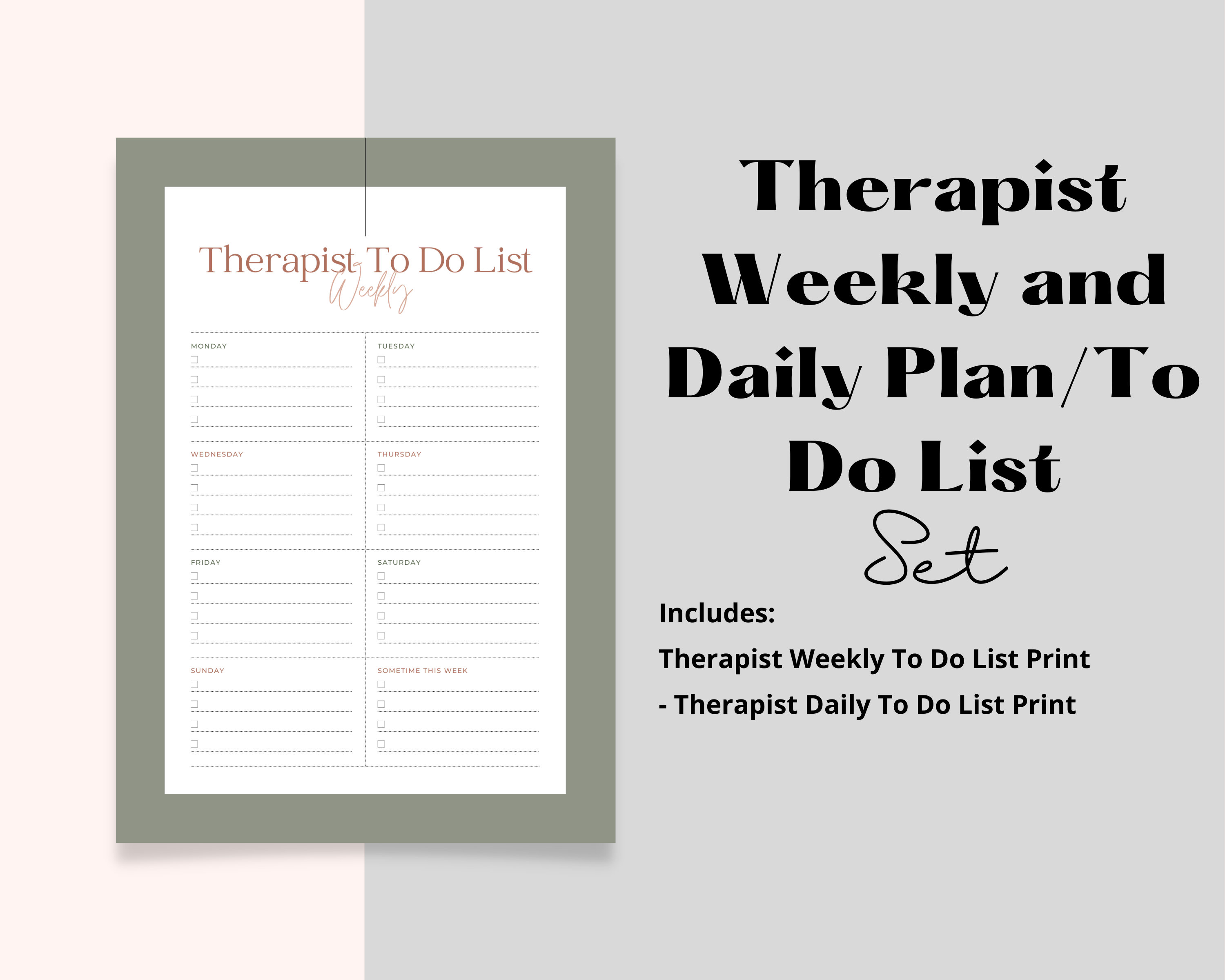 Therapist Daily and Weekly Plan/to Do List Set| to Do List | Agenda ...