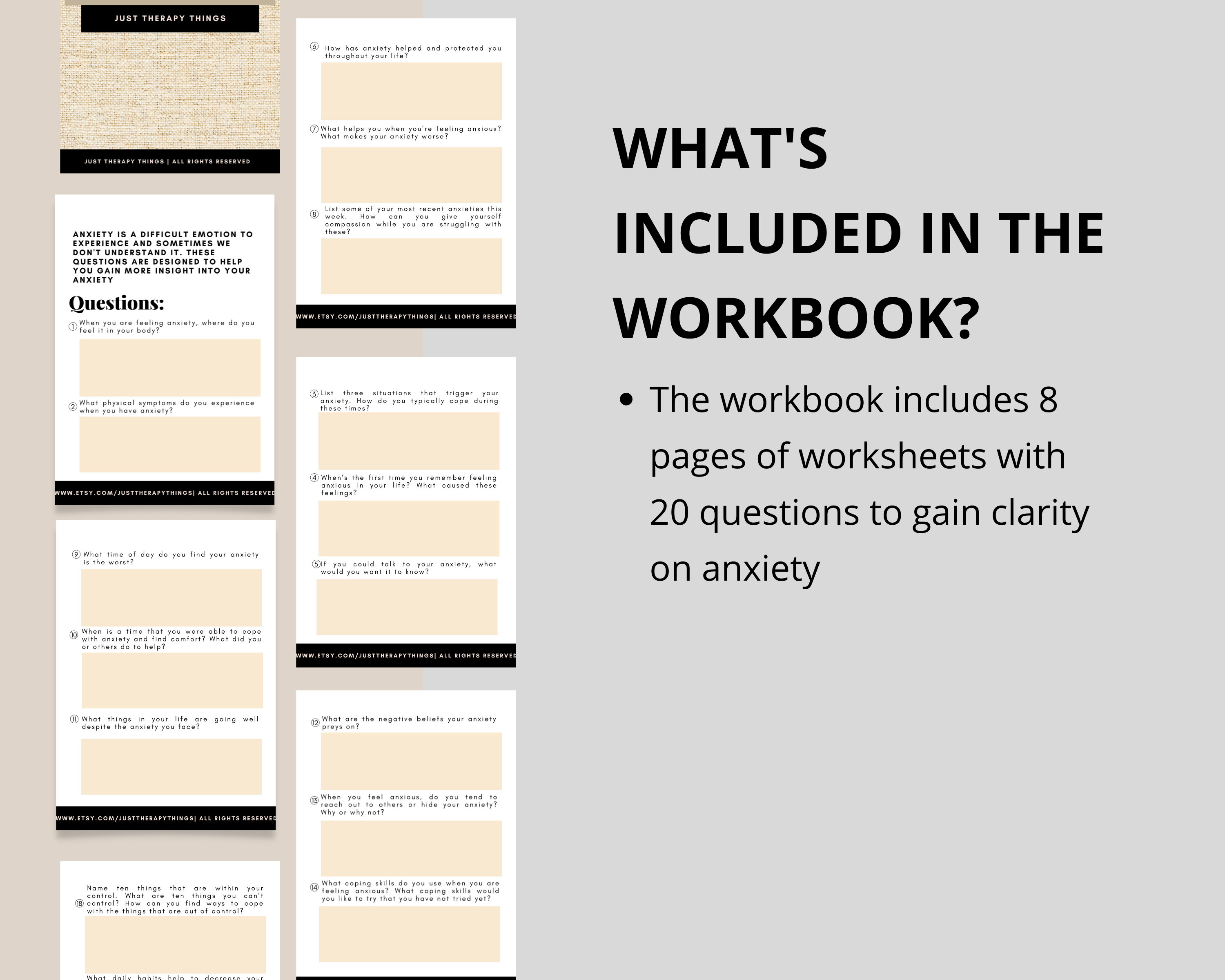 Anxiety Workbook for Adults Therapy Worksheet Self Help Worksheet ...