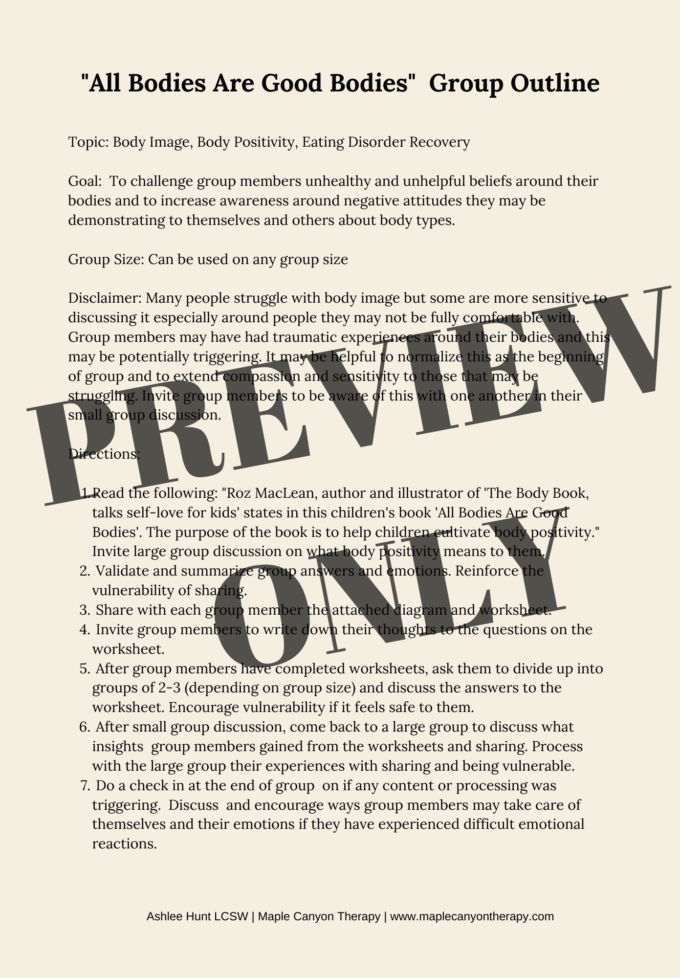 Body Positive Group Therapy Group Therapy Worksheet Body Positivity ...