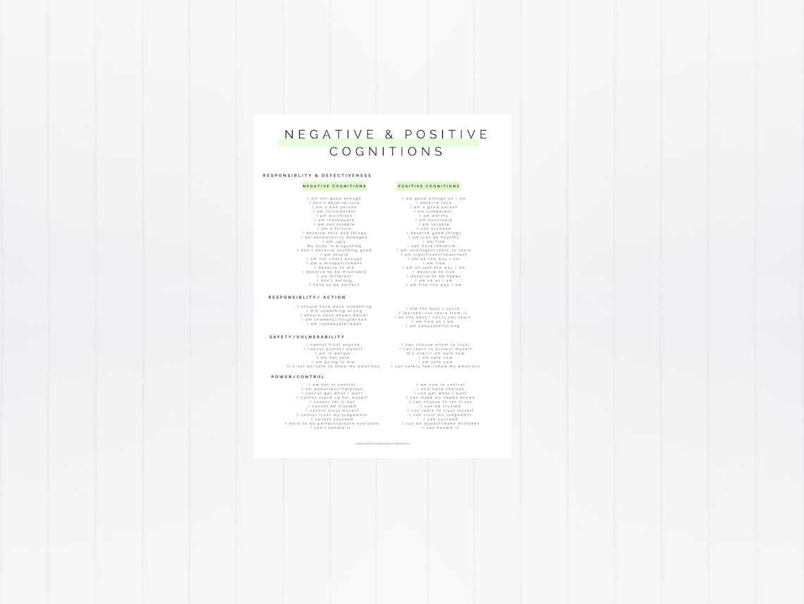 EMDR Negative and Positive Cognition List for Therapists | EMDR Therapy ...