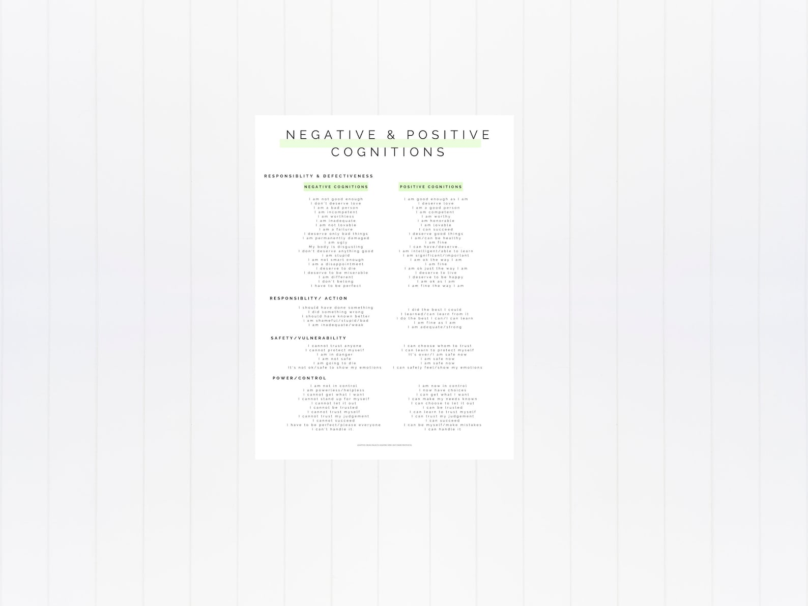 EMDR Negative and Positive Cognition List for Therapists | EMDR Therapy ...