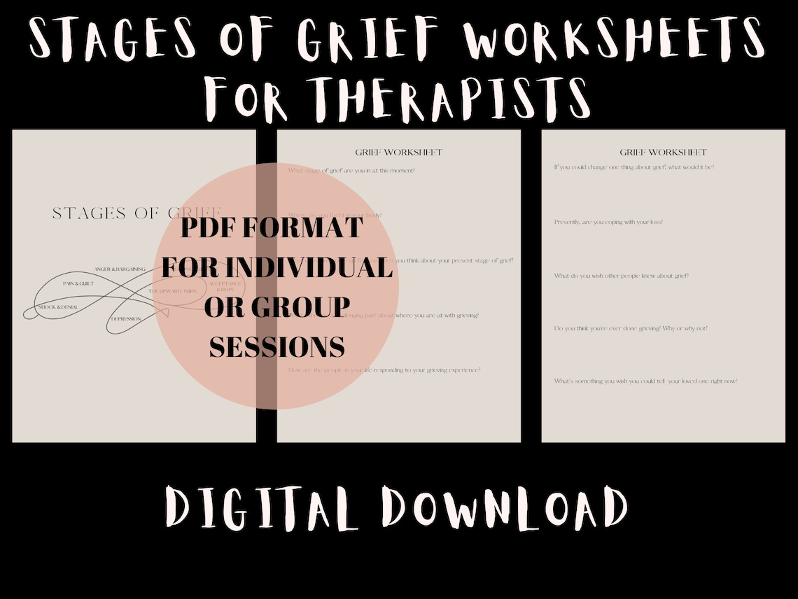 Stages of Grief Worksheet Set for Therapists Counseling Worksheets ...