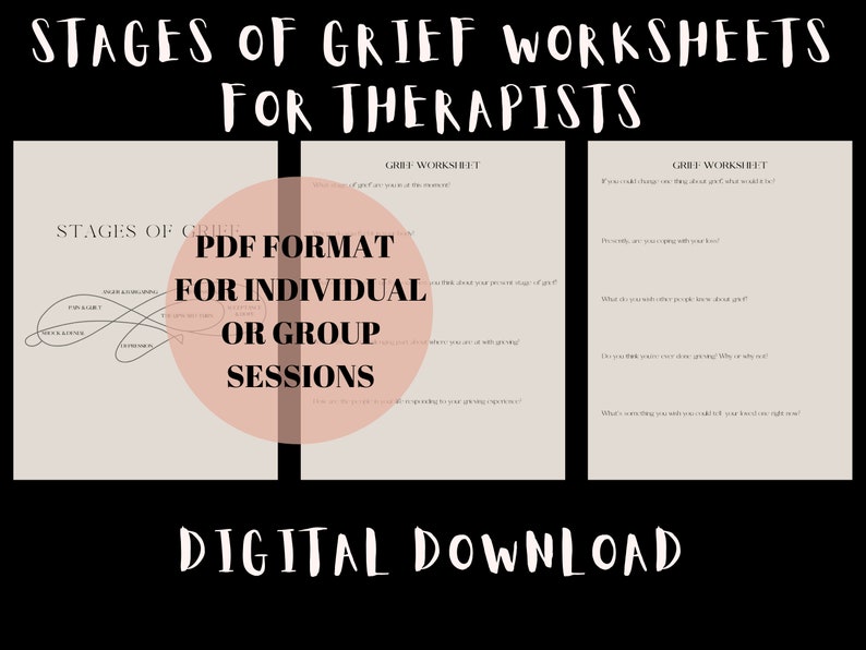 Stages of Grief Worksheet Set for Therapists| Counseling Worksheets ...