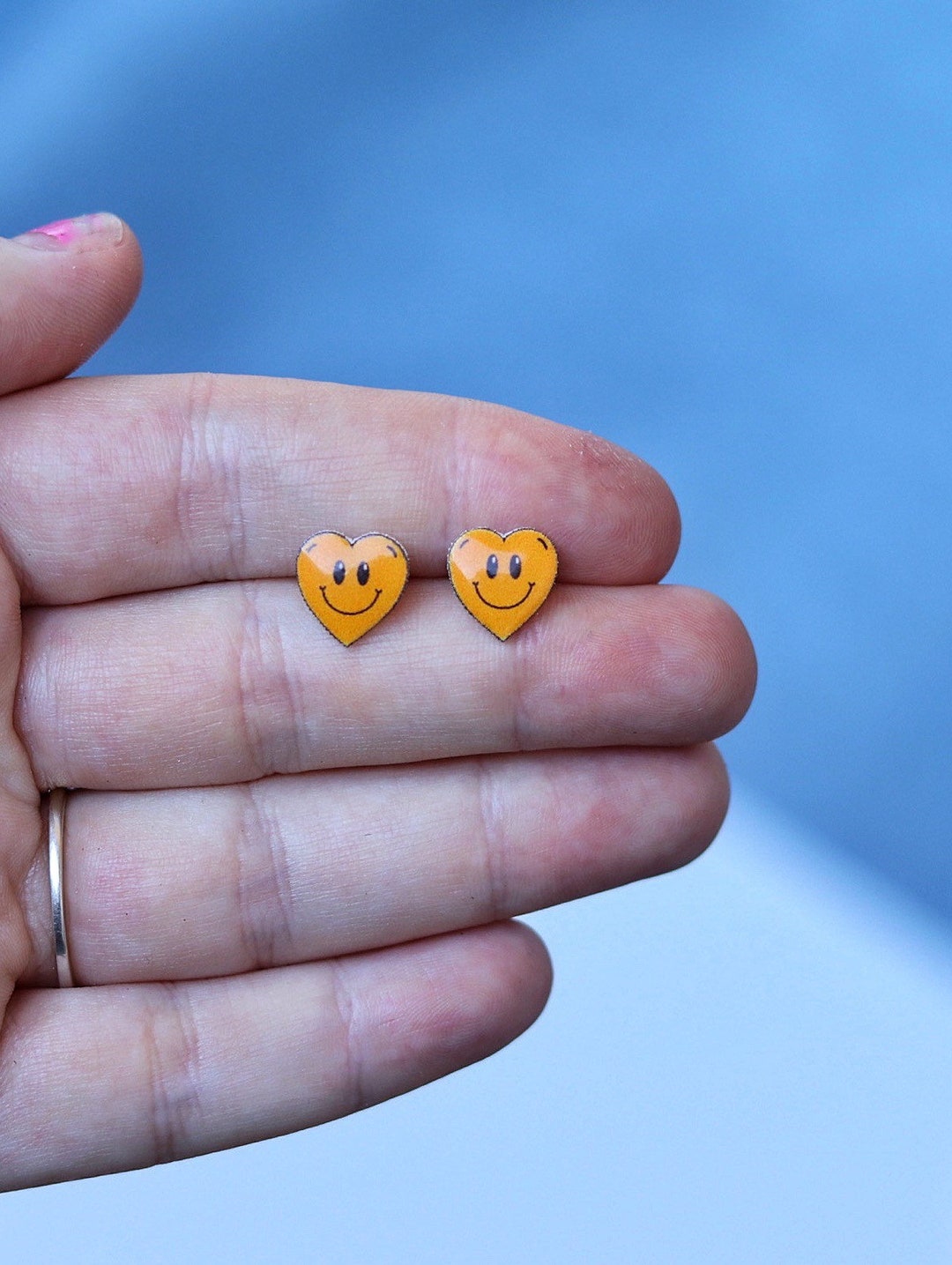 Smiley Face Heart Earrings, Smiley Face Studs, Smile Earrings, Heart ...