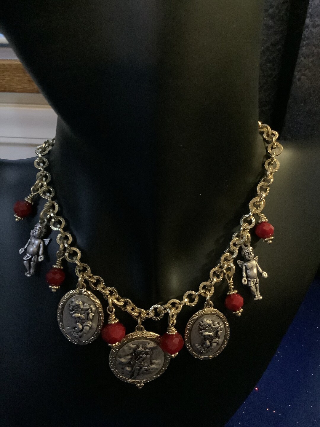 Valentine 20” Patricia Nash Cupid Necklace - Gold & Silver W/red Glass ...