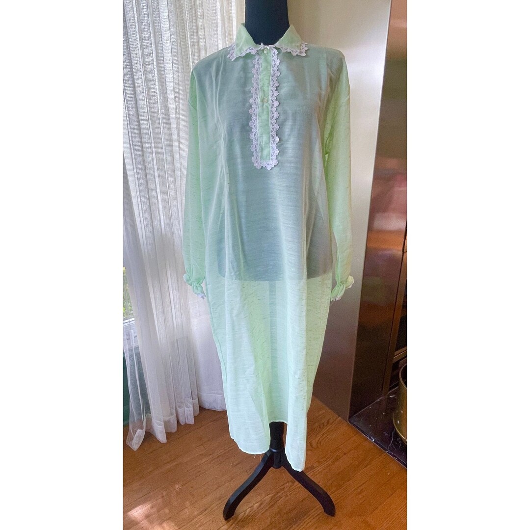 Vintage 1950s Peignoir, Mint Green, White Lace, Confezioni Maliarda ...