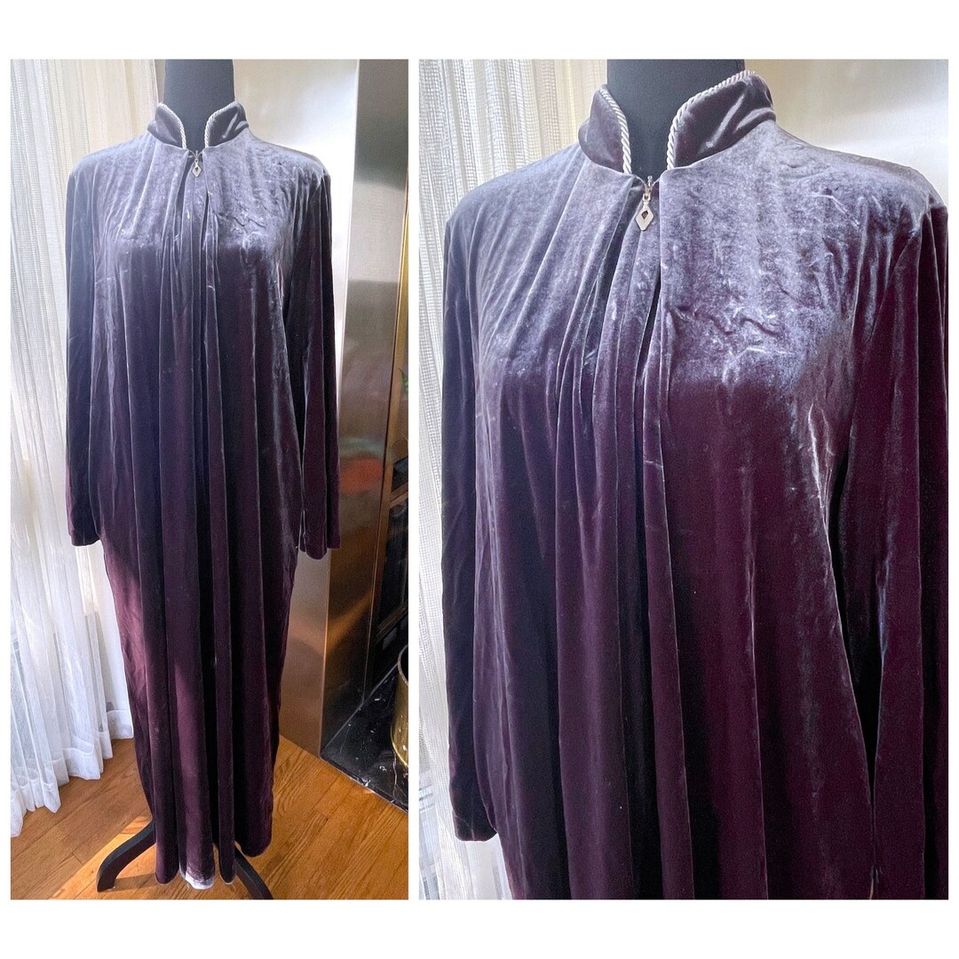 Vintage 80s Robe, Silver Purple Velvet, Diamond Tea House Dress, Made ...