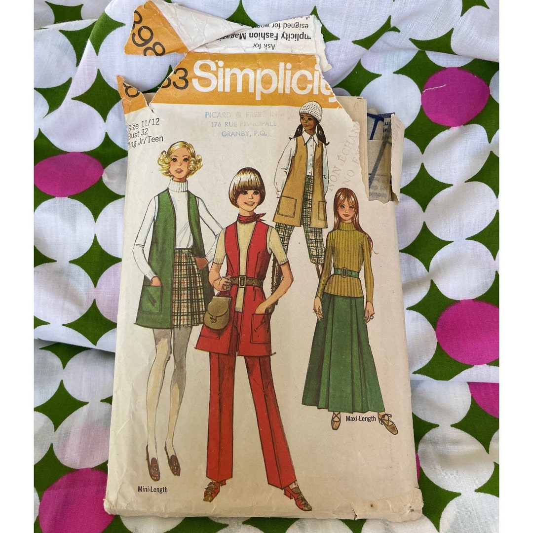Vintage 1970s Sewing Pattern, Simplicity No 8983, 70s Era Fashion ...