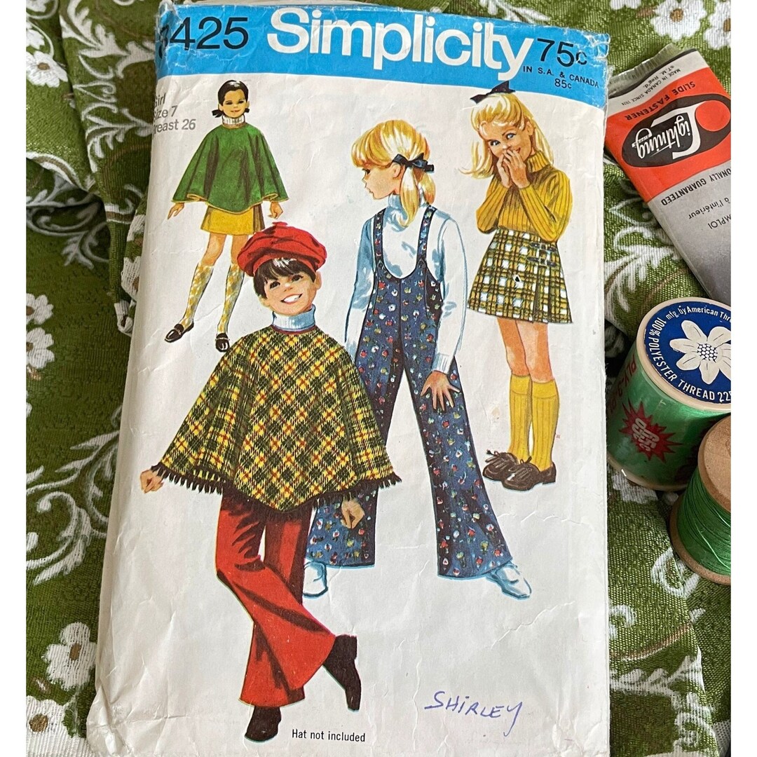Vintage 1960s Sewing Pattern, Simplicity No 8425, 1969 Child's Poncho, Skirt, Bell Bottom ...