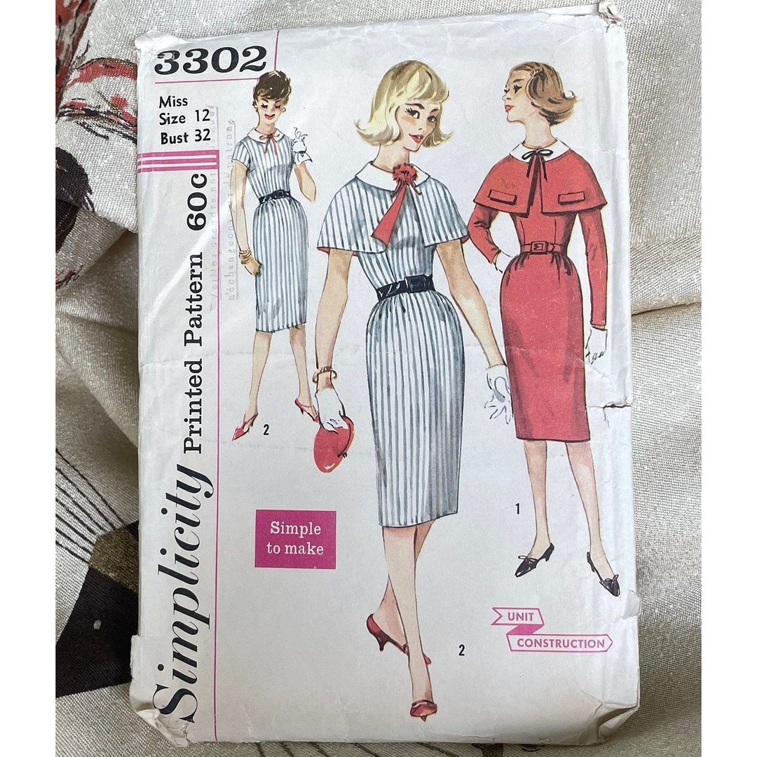 Vintage 60s Sewing Pattern, Vintage Simplicity No 3302, Dress With Cape ...
