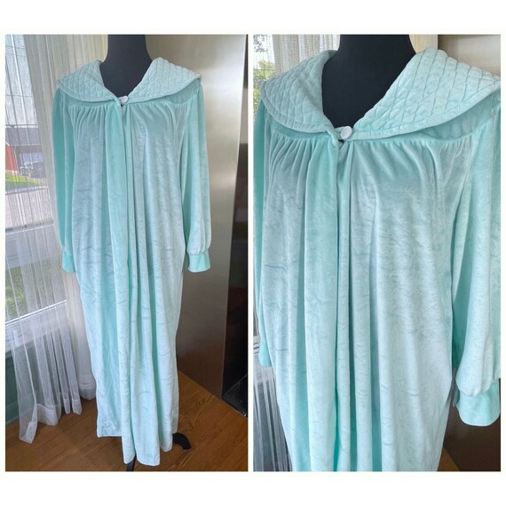 Vintage 60s robe, sea foam teal blue velvet robe, hou… - Gem