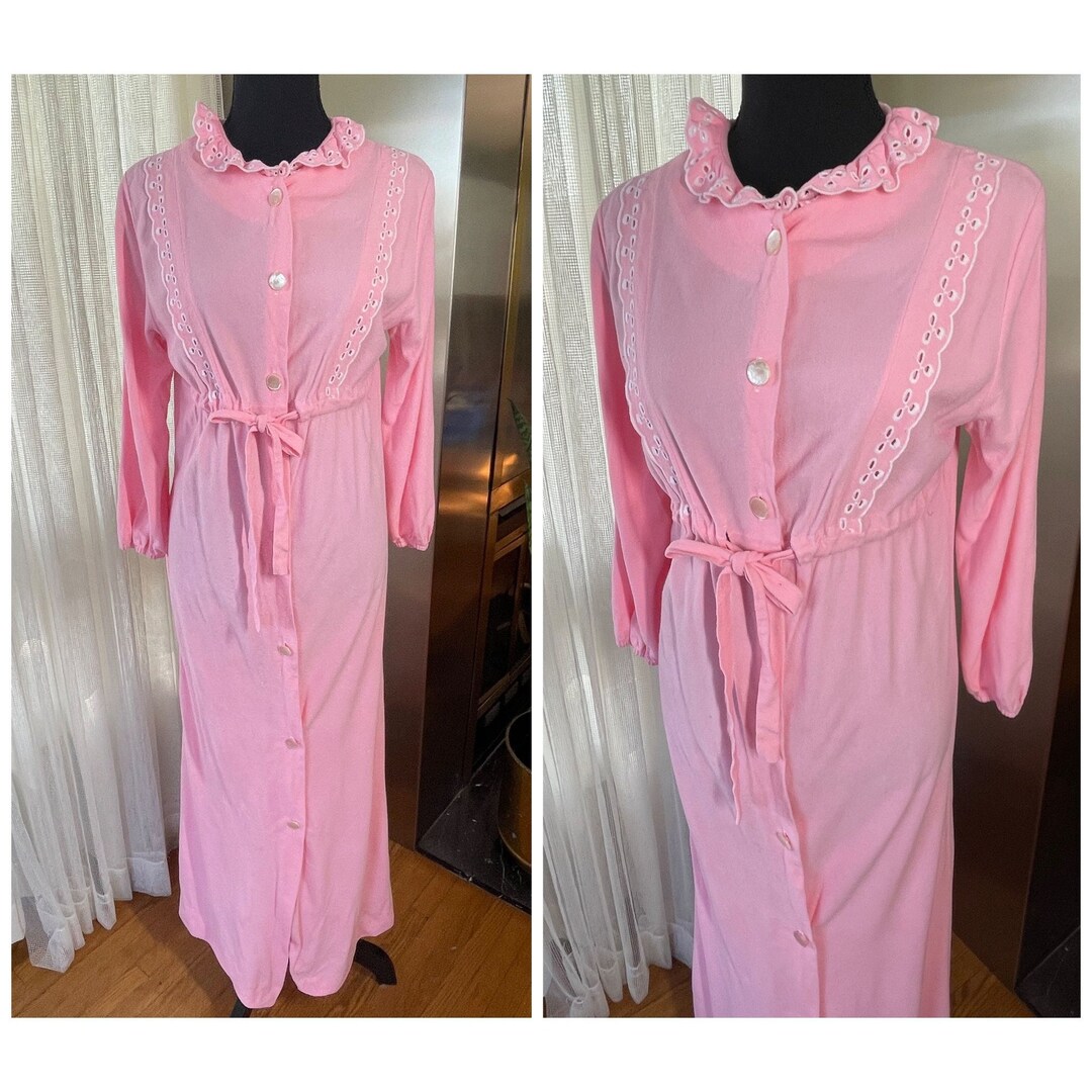 Vintage 80s Robe, Hamilton Lingerie Made in Canada, Pink Flannel Robe ...