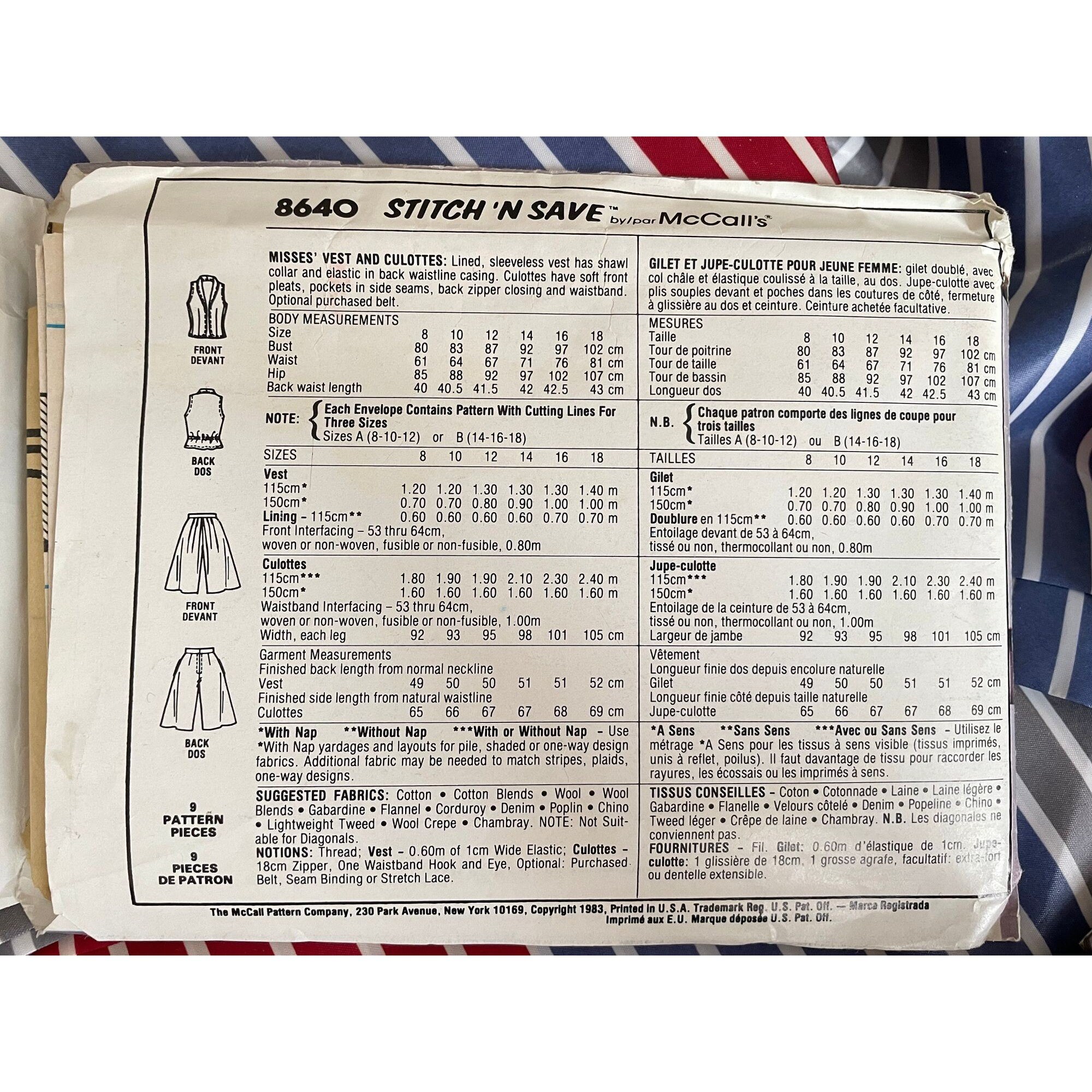 Vintage 80s Sewing Pattern, Mccall's No 8640, 1983 Copyright, Vest and ...