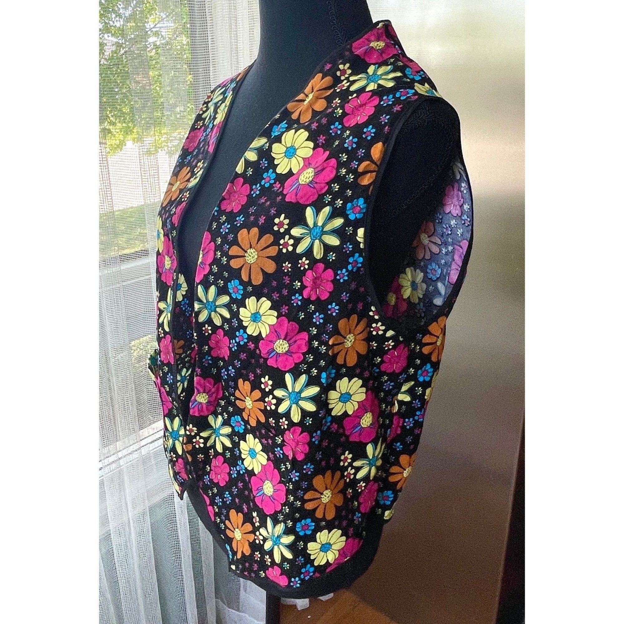 Vintage Hippie Vest, Flower Power Vest, Pinwale Corduroy Hippie Vest ...
