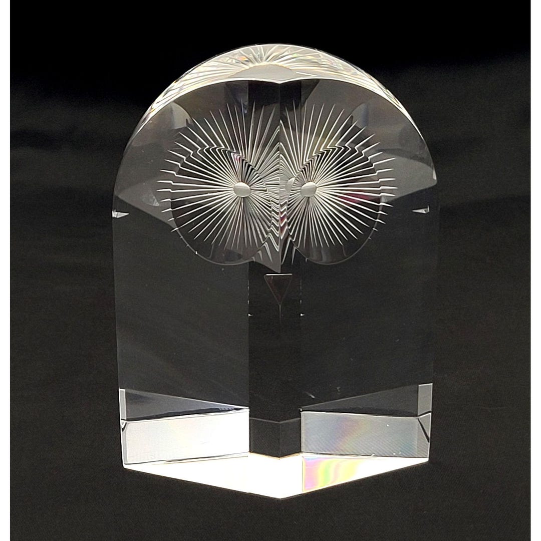 Hoya Crystal Owl Paperweight MCM Clear Glass Figure 4.75" Signed - Etsy