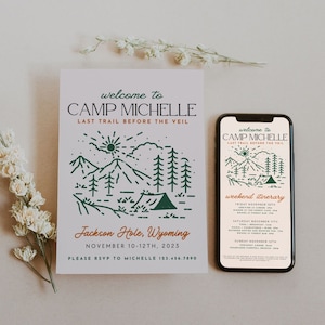 Camp Bachelorette Party Invitation Template, Digital Hiking Hen Party ...